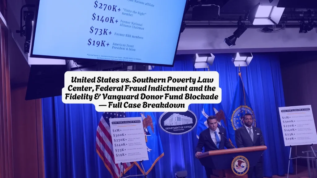 SPLC Indictment Federal Charges, Fidelity & Vanguard Block